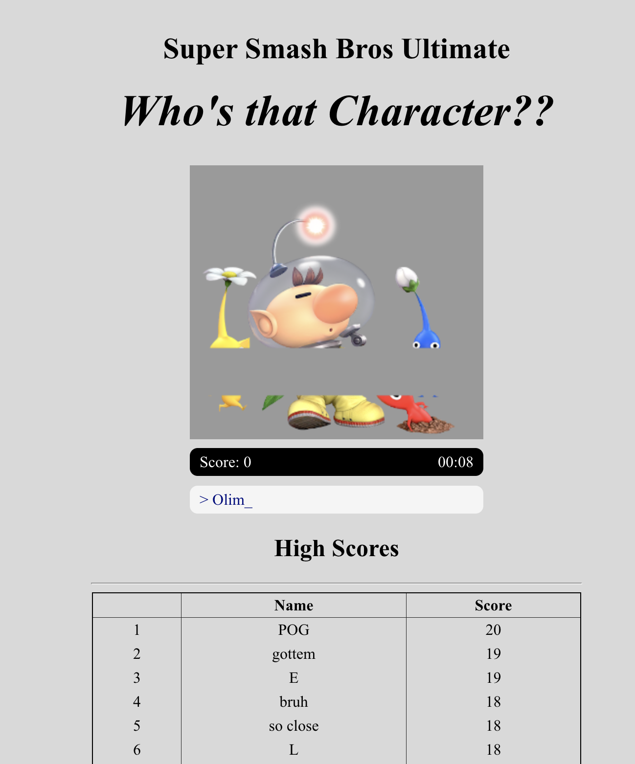 Super Smash Bros Character Guessing Game | My Portfolio